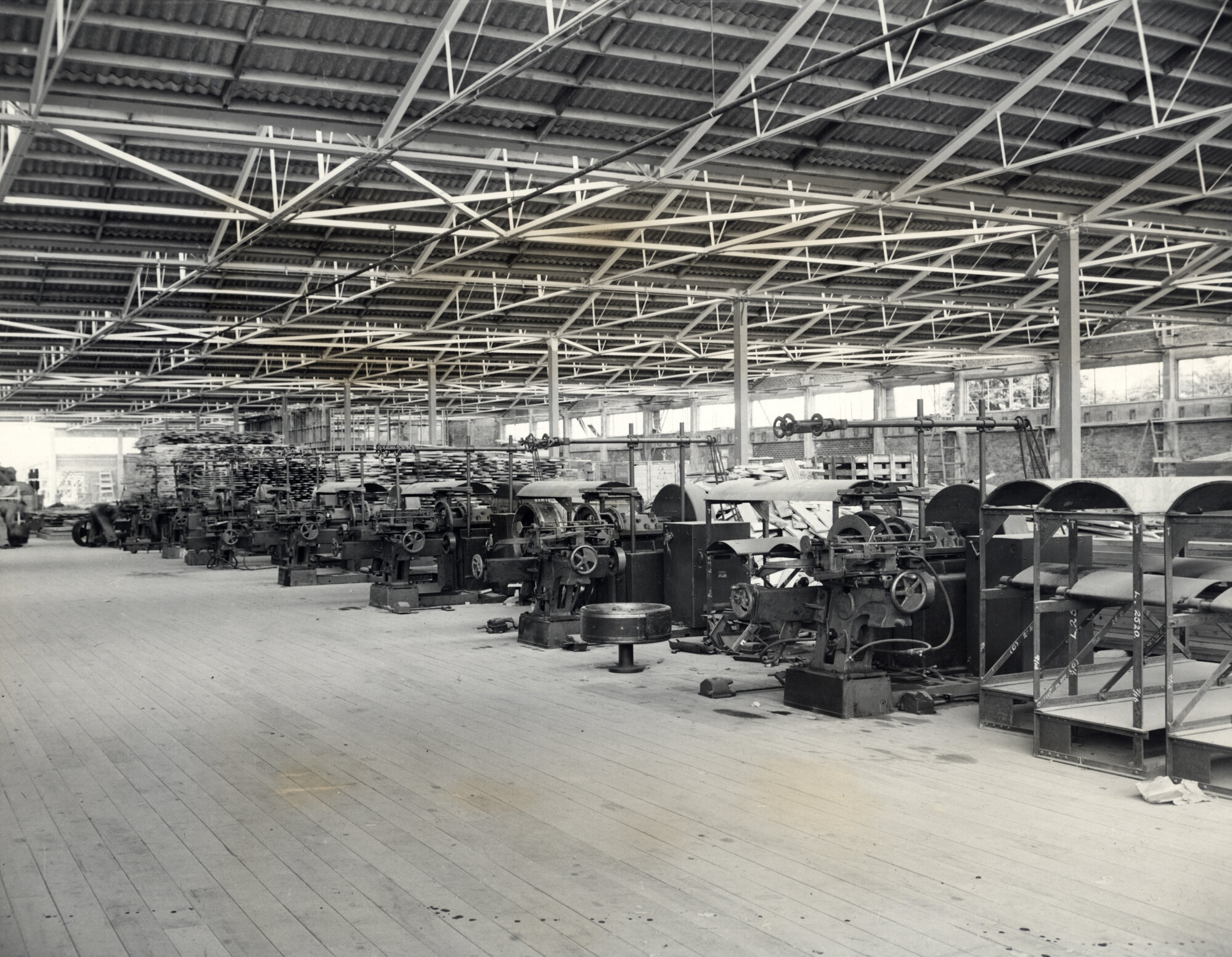 Dunlop factory construction interiors; truck-tyre building machines ...
