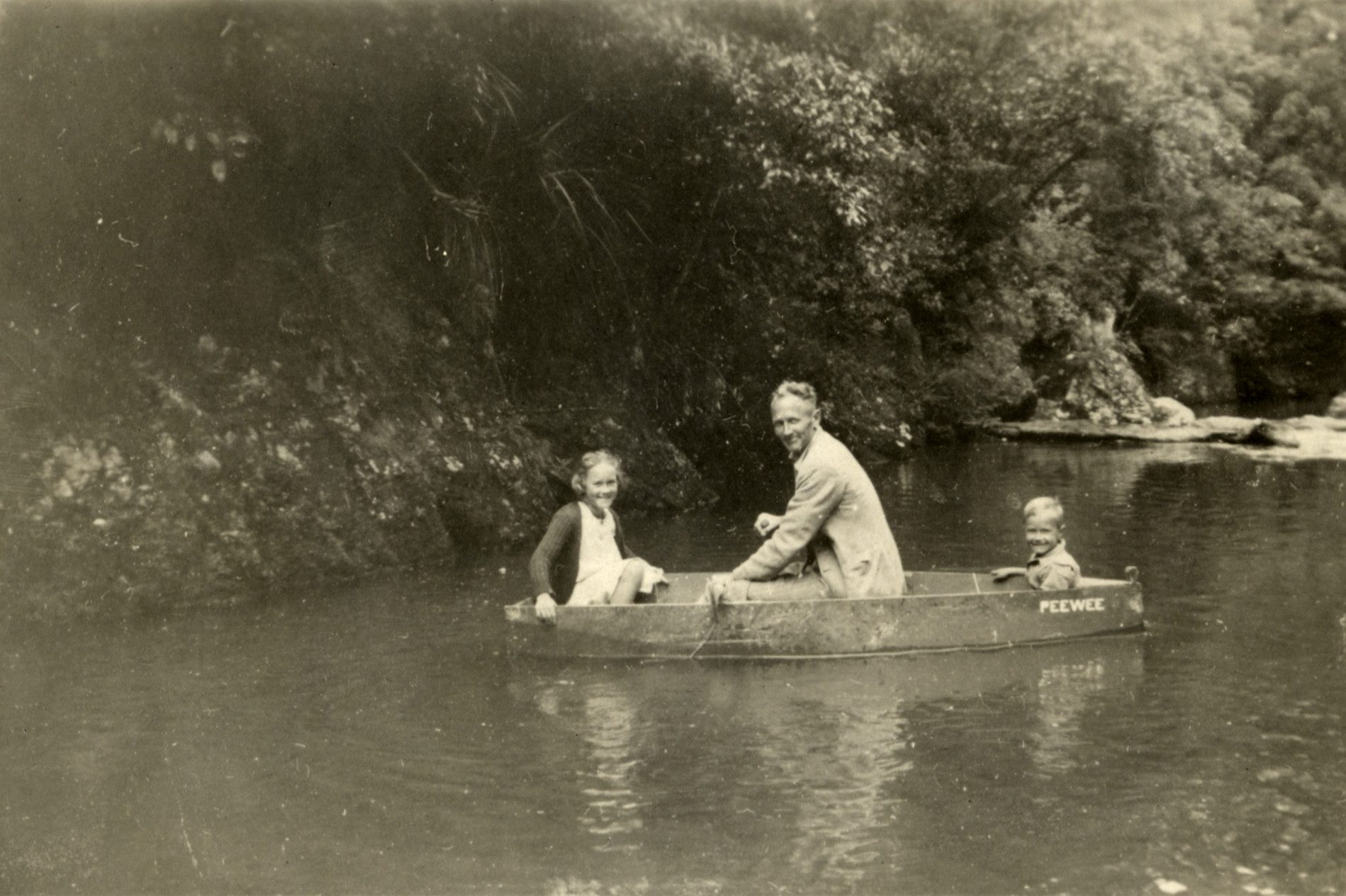 Chaplow family; Jenny, George and David, Little Akatarawa River below ...
